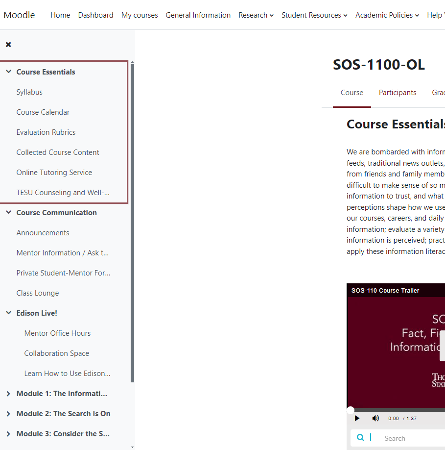 Navigating Moodle 4.1 for Students – Thomas Edison State University ...